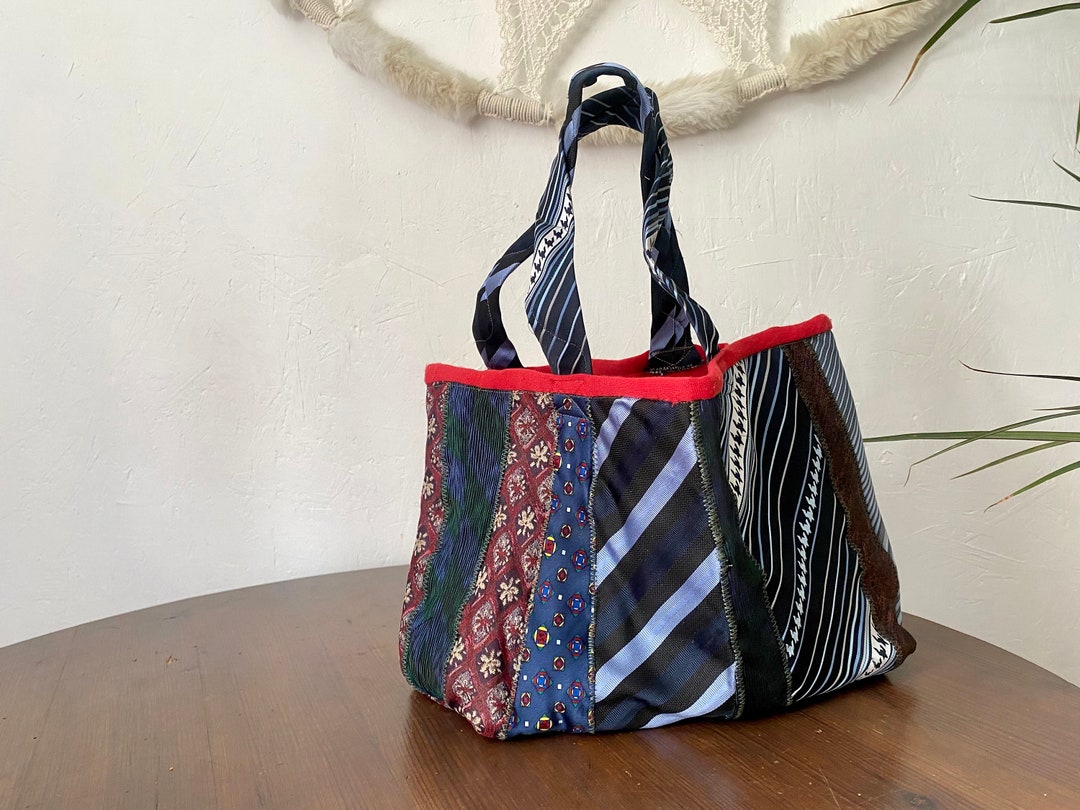 Artsy Neck Tie Bag, Handmade Two Top Handle Bag, Slouchy Bag, Wearable ...