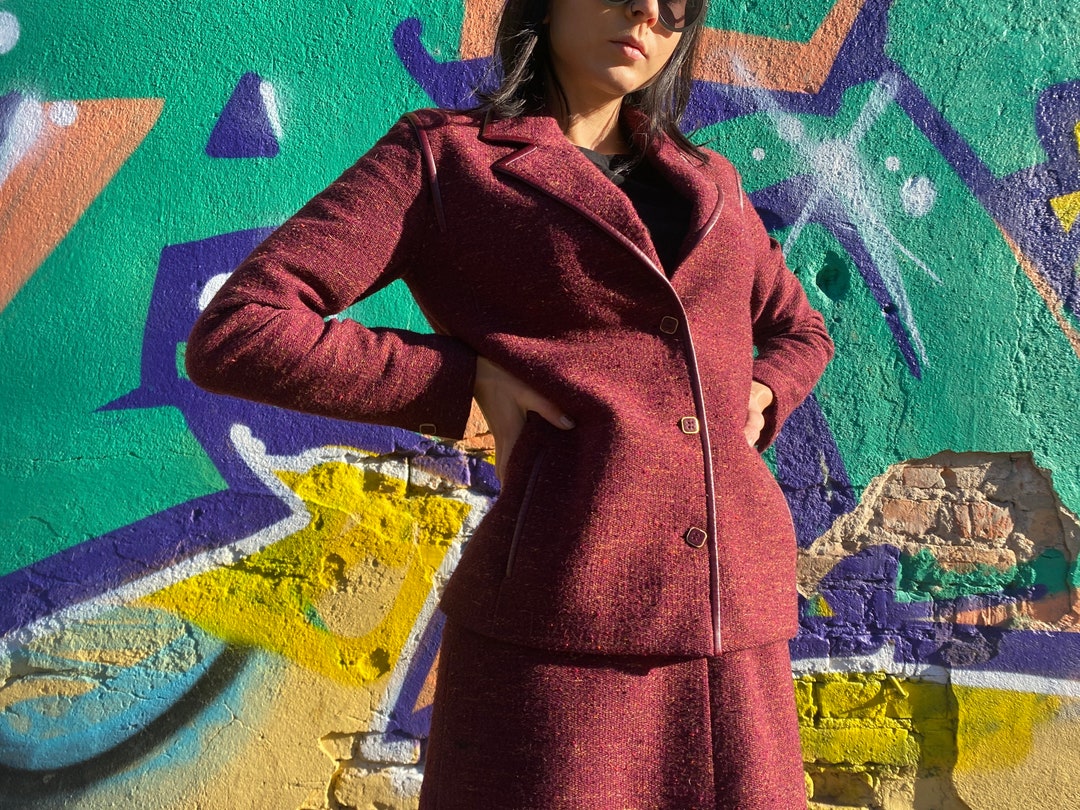 Quality Skirt Set From 60s GOUTILLE PARIS Wool, Blazer Classic, Leather ...