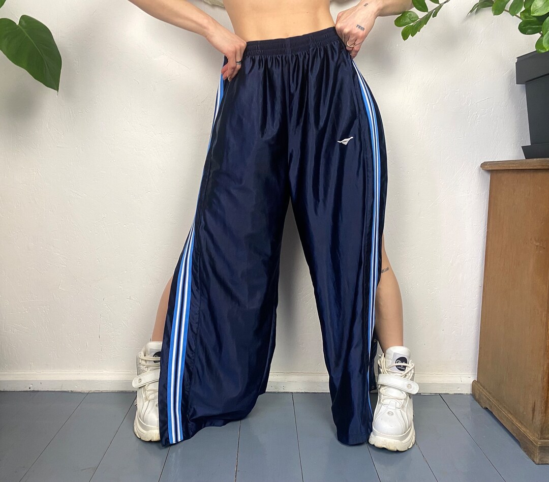 Mens Track Pants 90s Street Style Tracksuit Full Side Button Blue ...