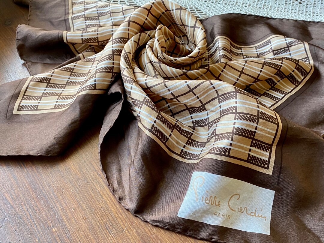 Vintage Pierre Cardin Silk Scarf: Brown Tones, 70s Designer Headscarf ...