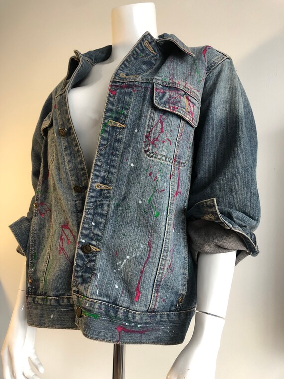 Painted Vintage Denim Jacket Colour Splash Oversized Jean | Etsy