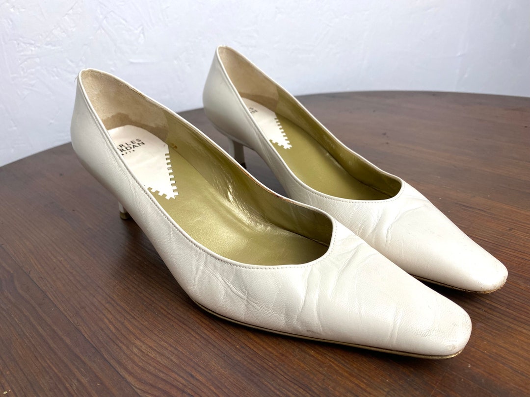 Vintage CHARLES JOURDAN Paris White Kitten Heel Pumps - 90s Fashion ...