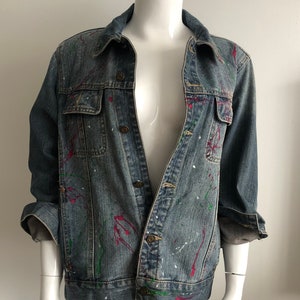 Painted Vintage Denim Jacket, Colour Splash, Oversized Jean Jacket ...