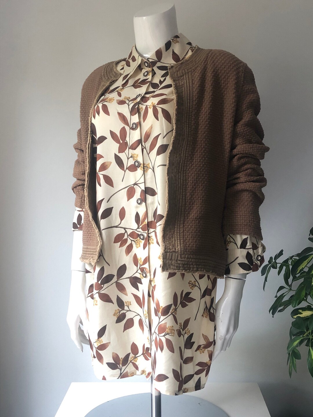 Brown Cotton Blazer, Boho Style Knot Pattern, Fringed Jacket , Size M ...