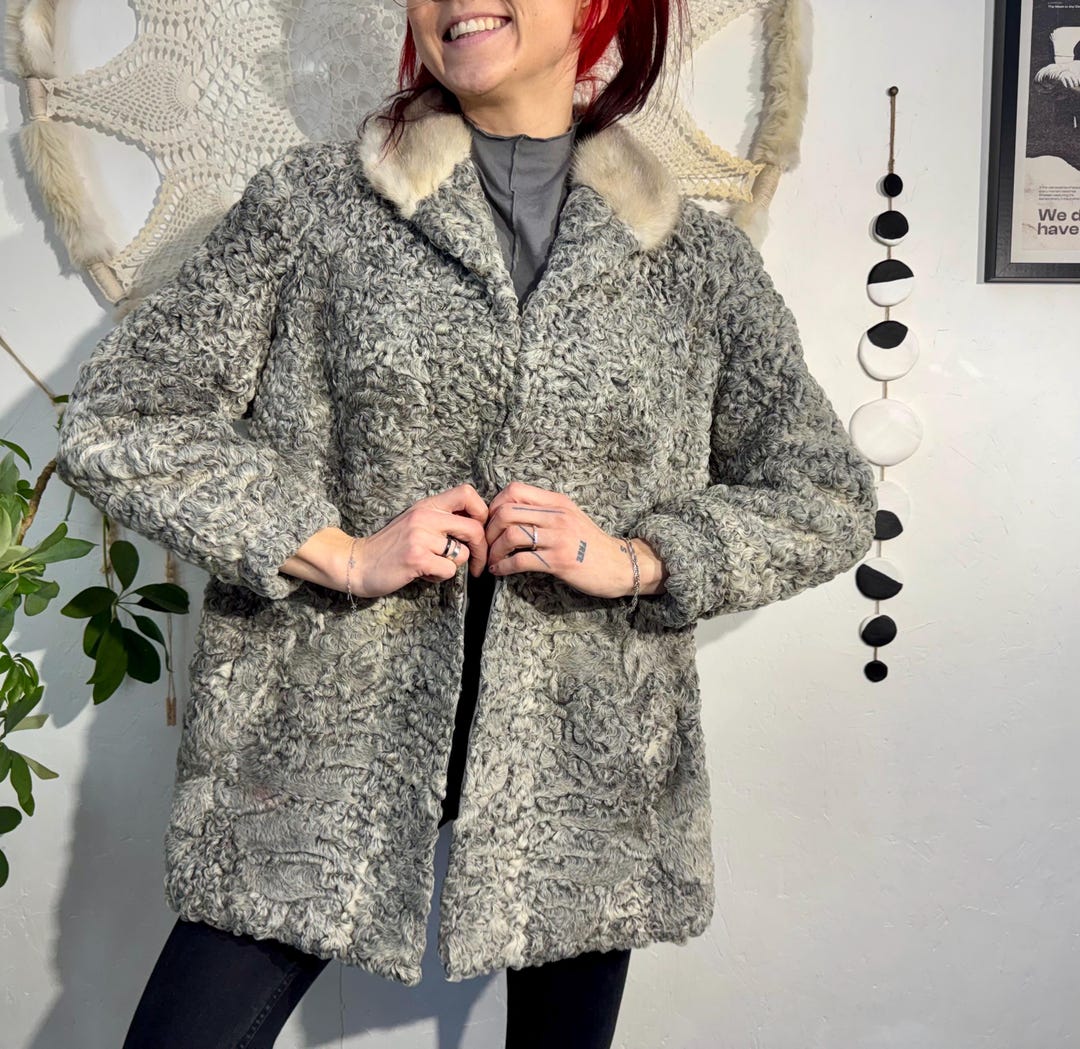 Vintage Gray Karakul Lamb Fur Jacket, Afghan Style Winter Wear, Size XS ...