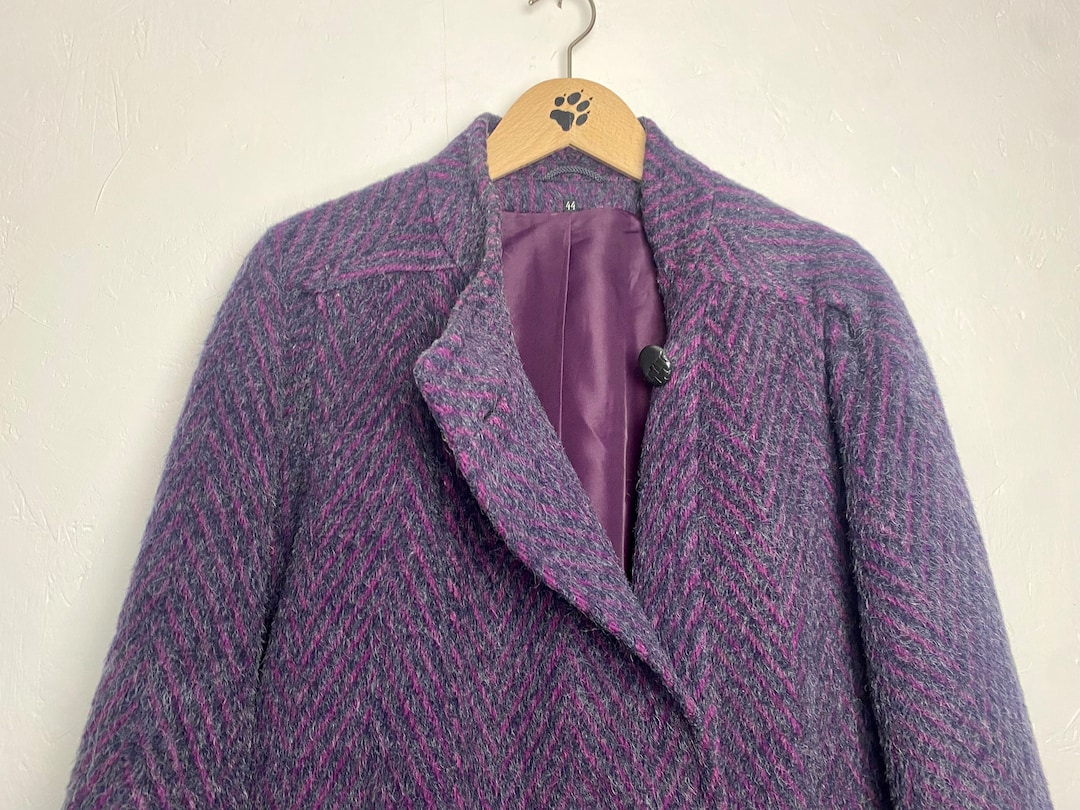 Lama Wool Jacket Made in Germany, Grey Purple Black Woollen, Warm ...