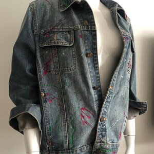 Painted Vintage Denim Jacket, Colour Splash, Oversized Jean Jacket ...