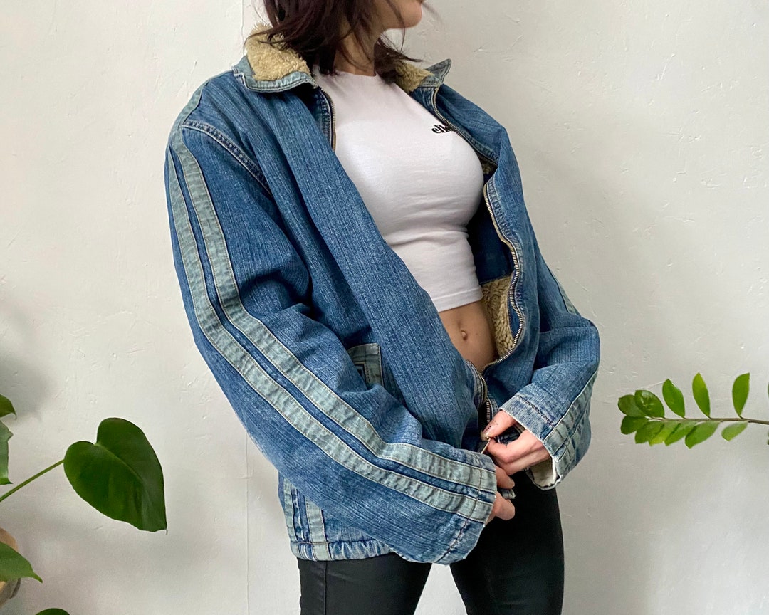 Warm Denim Jacket From 90s With Sherpa Lining, Washed Out Denim Vintag ...