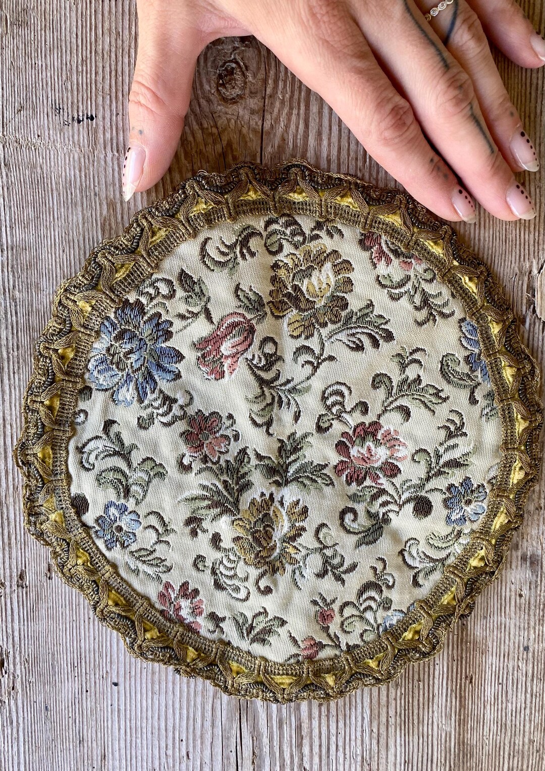 Retro Tablecloth Brocade WEST GERMANY, Embroidered Antique Style Floral ...