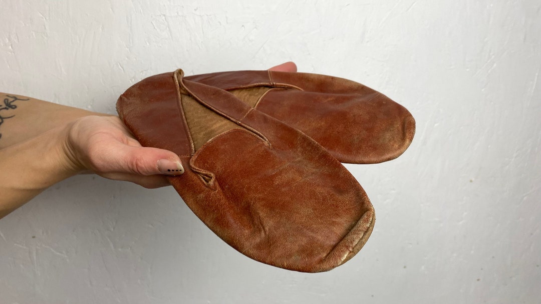 Vintage Leather Ballet Slippers: Rustic Brown Dancing Shoes, 50s Decor ...