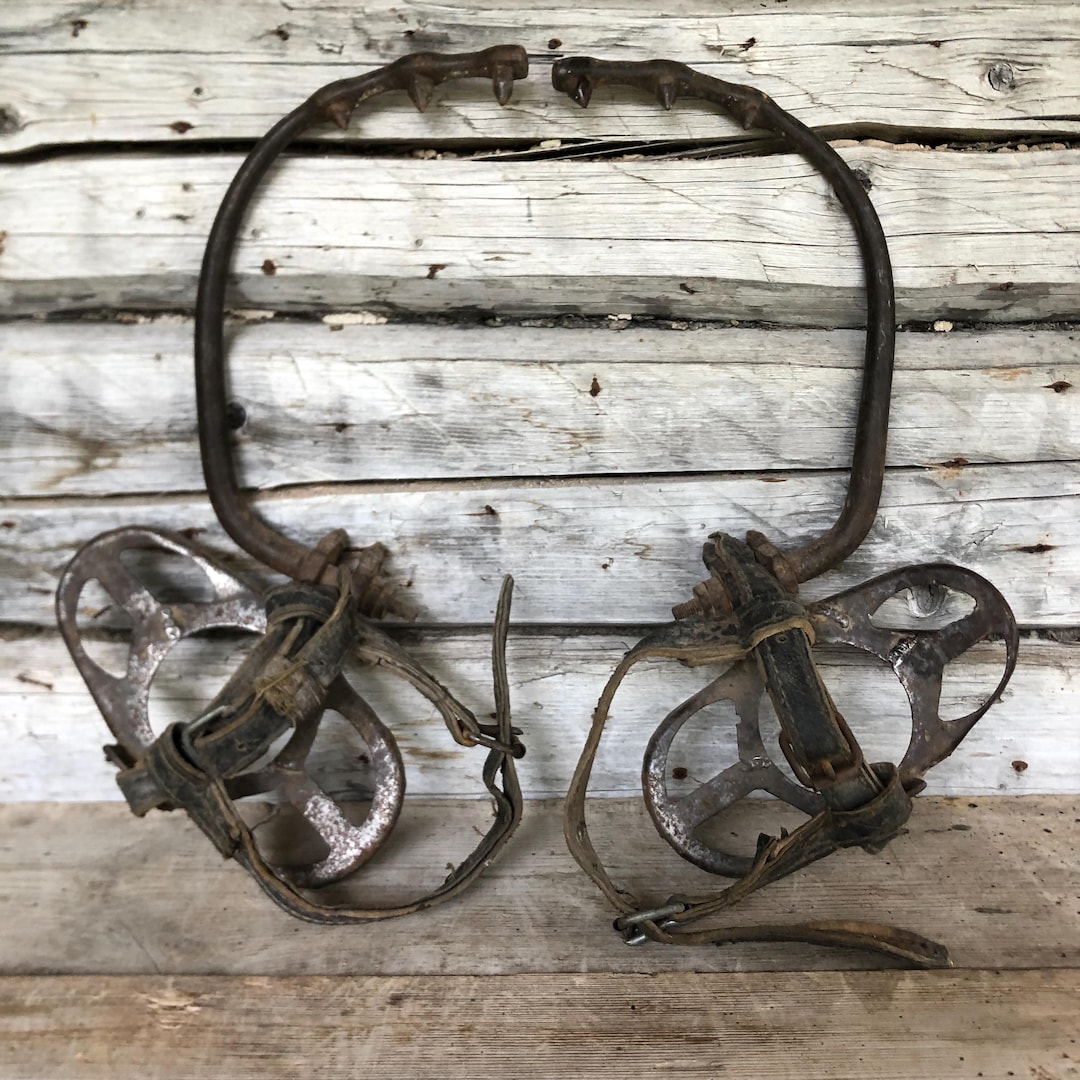 Vintage Lumberjack Tree Climbing Spikes: Logger Iron Tool With Leather ...