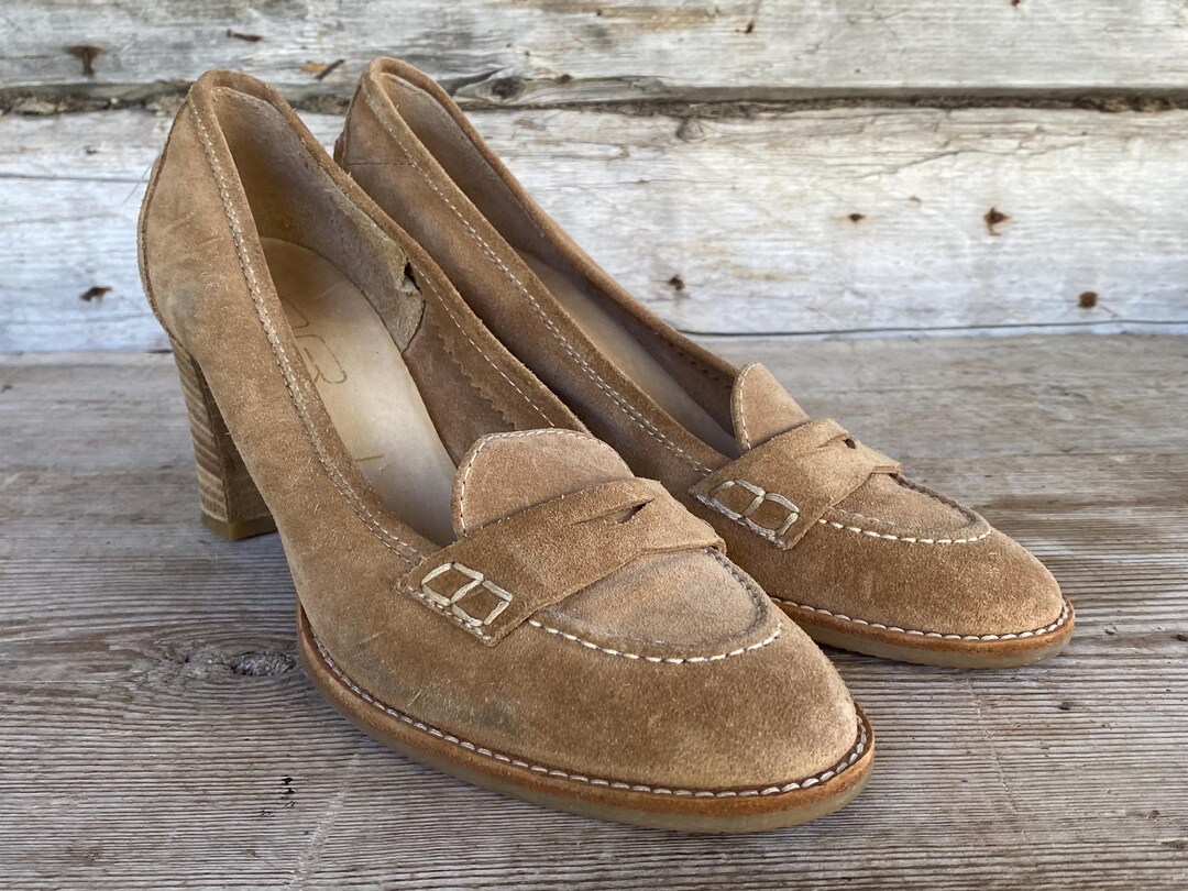 Moccasin Heel Shoes Suede Woman’s Made in Italy , Light Brown Moccasins ...