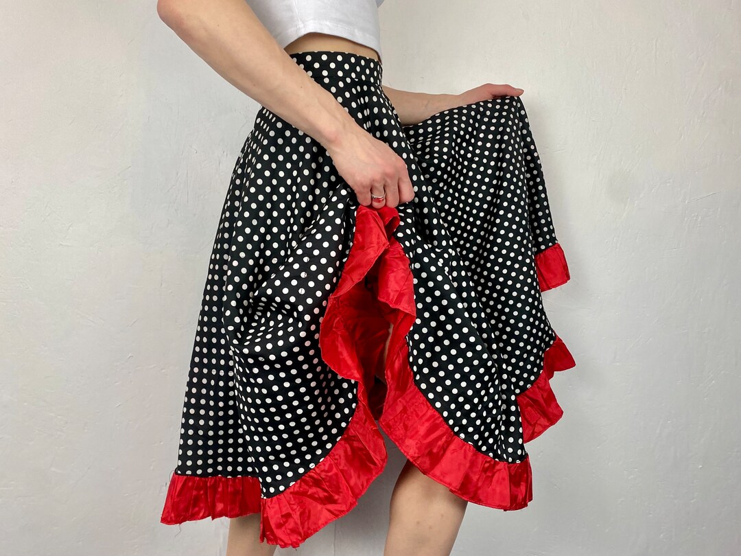 80s Polka Dot Sun Skirt: High Waist Ruffle Flamenco Skirt, Size S - Etsy