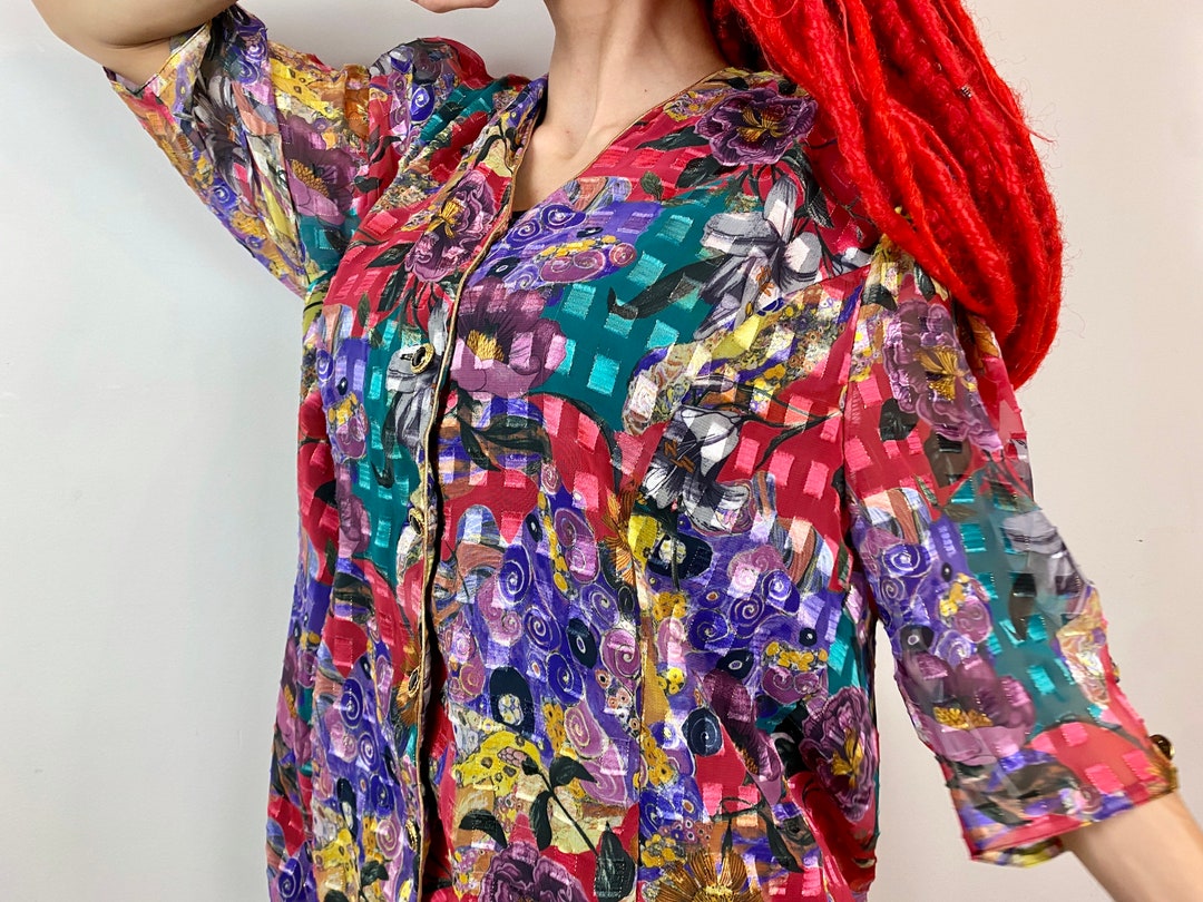 Funky Vintage Blazer From HERMANN LANGE , Colourful Rainbow Floral ...