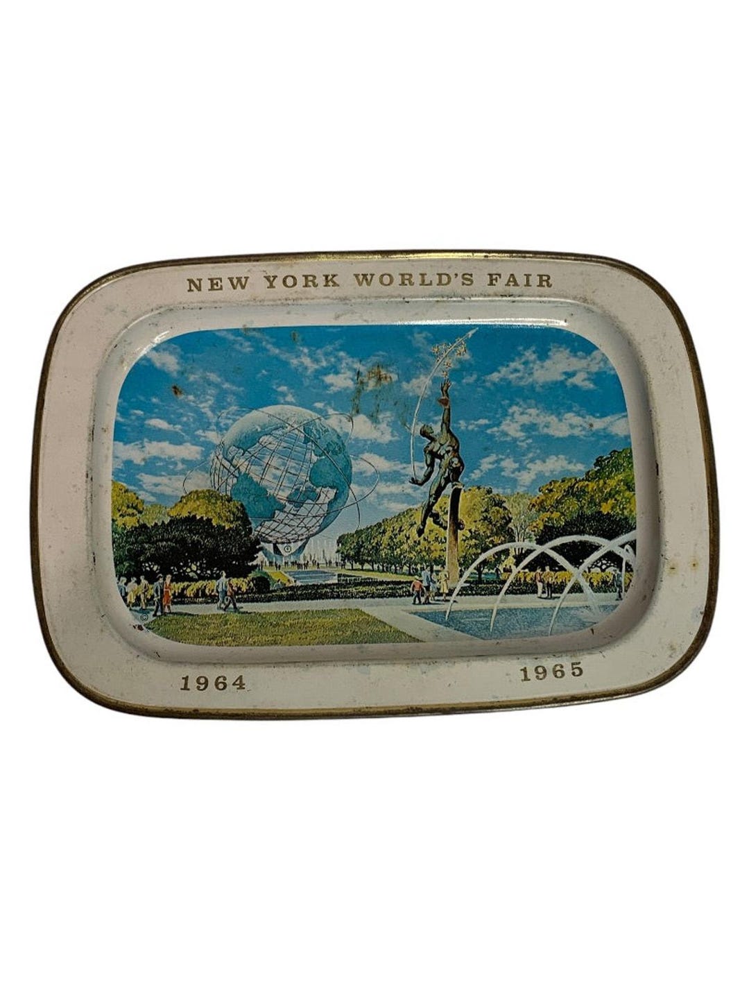 New Work Worlds Fair 1964 Small Tray Unisphere Steel 312 White Fabcraft ...