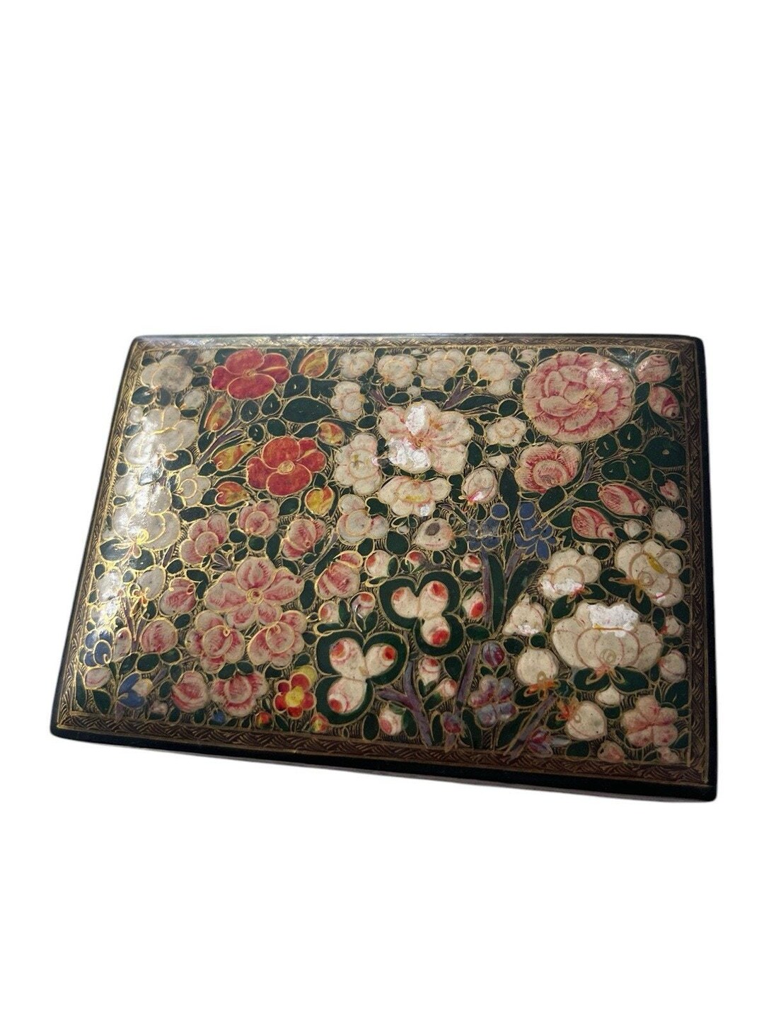 Kashmir Lacquer Hand Painted Paper Mache Trinket Box India Vintage - Etsy