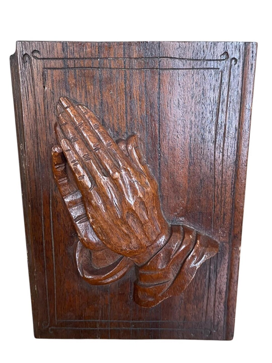Vintage Carved Wood Praying Hands Wall Hanging Signed J. Pinal 6.5 X 9 ...