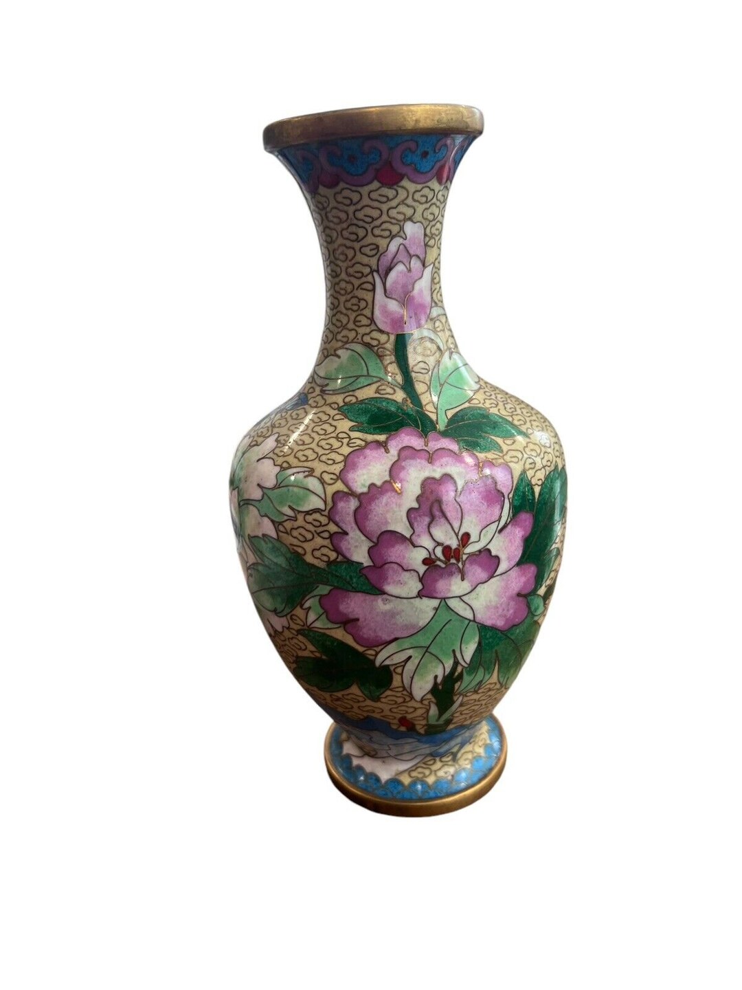 Vintage Chinese Cloisonné Butterfly Flower Motif Brass Vase Grand ...