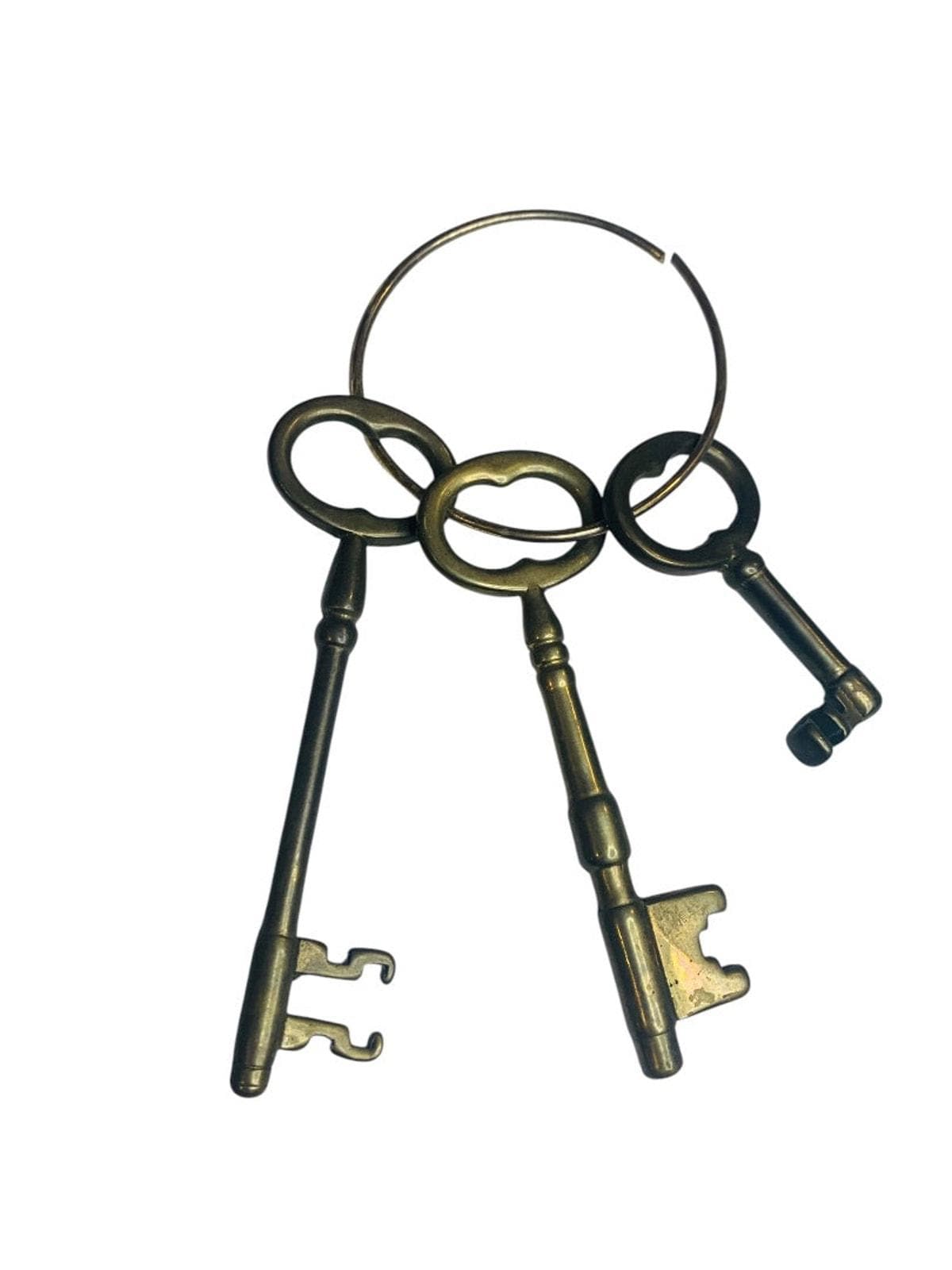 3 Solid Brass Jailers Pirate Church Skeleton Key Ring Set Victorian ...