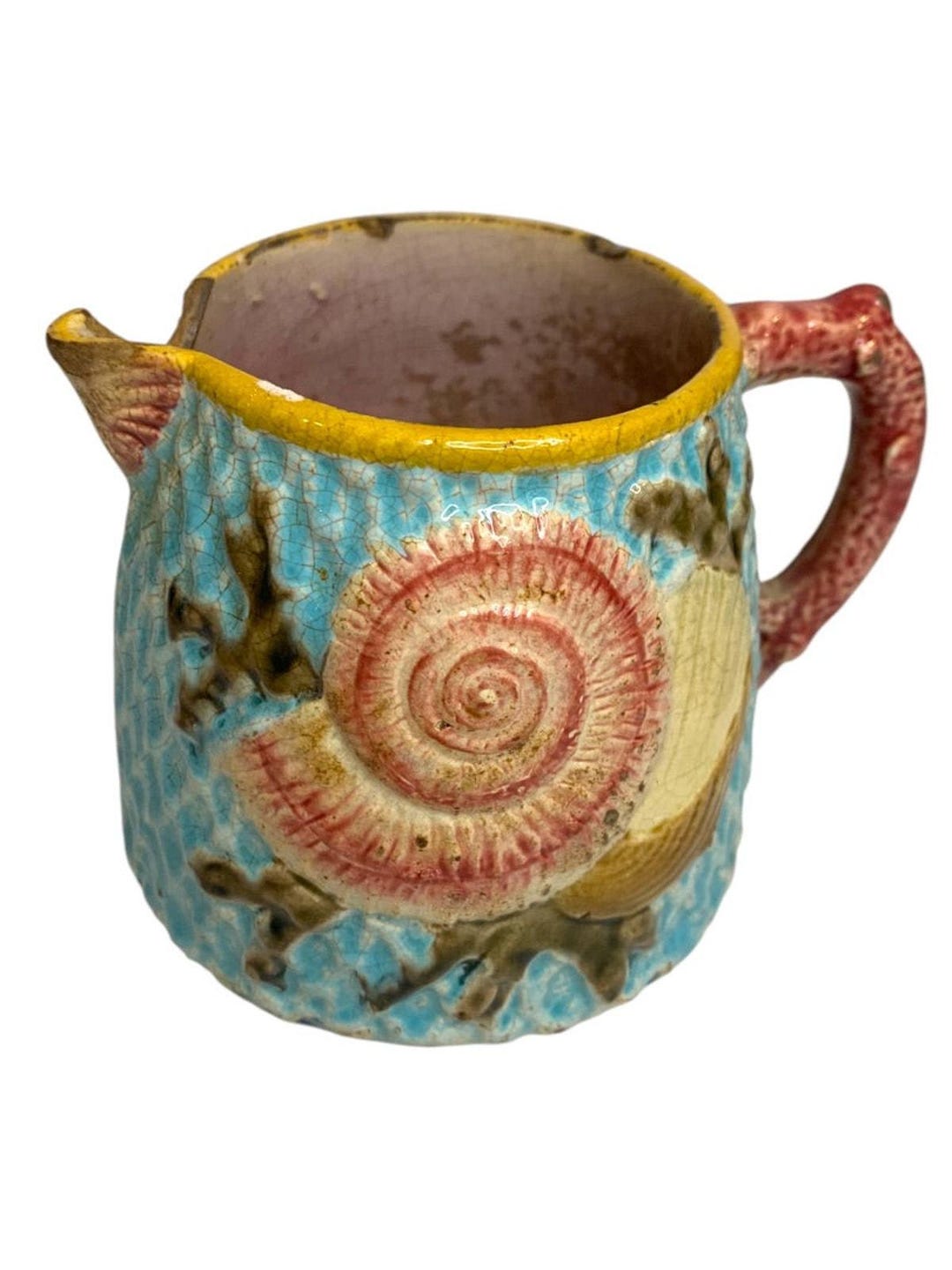 Antique Majolica Creamer Pitcher Fielding Shell Fishnet Turquoise ...