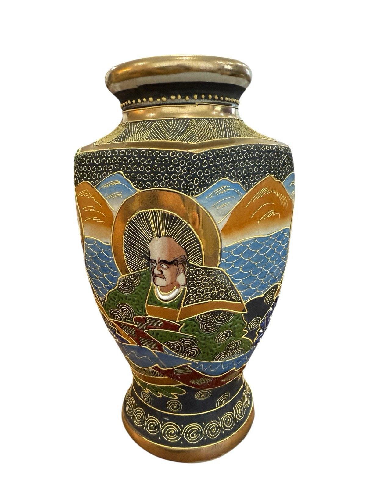 Satsuma Moriage Vase Japanese Samurai Warrior Hand Painted Gilt Gold ...