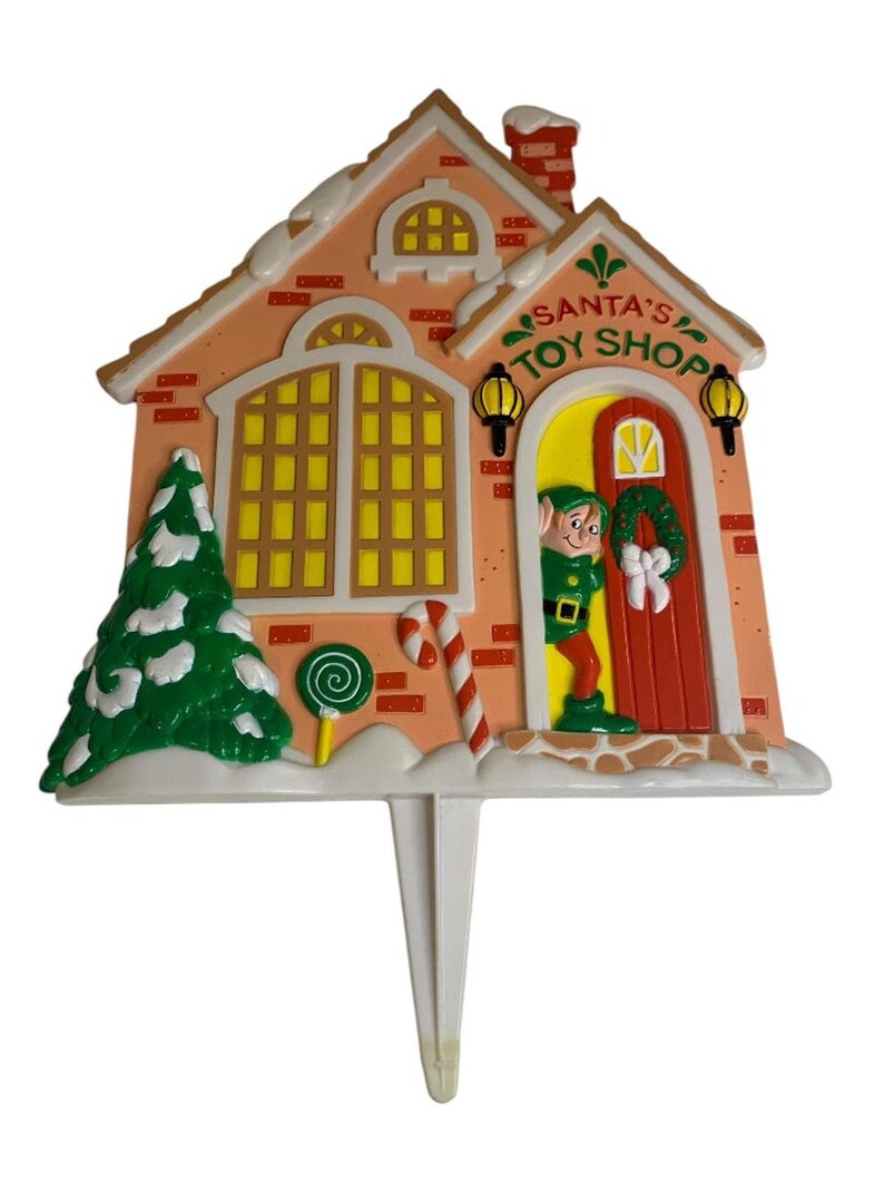 JSNY Santas Toy Shop Elf Plastic Christmas Yard Lawn Stakes Decor 1990s ...