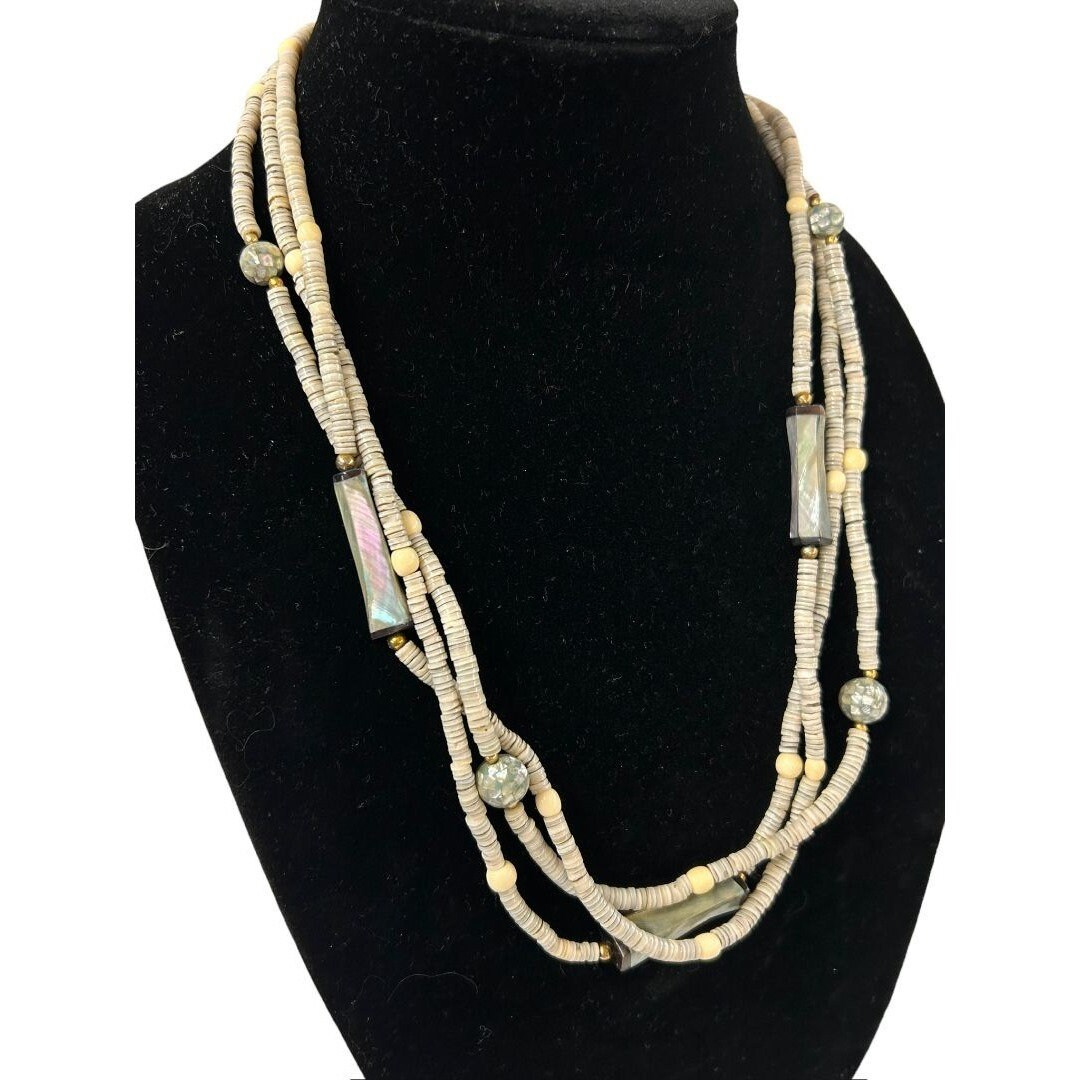 Vintage 1970s Triple Strand Gray Beaded Barrel Closure 24" Necklace - Etsy