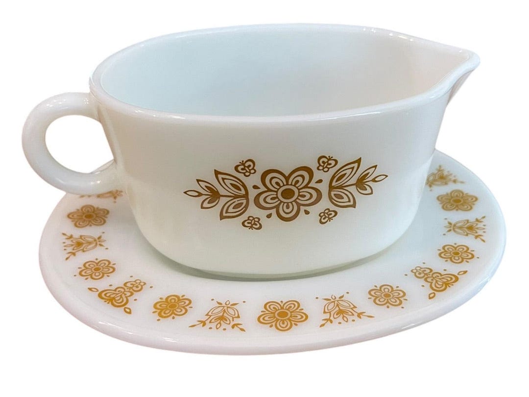 Vintage Corning USA Pyrex Butterfly Gold Gravy Boat Drip Plate - Etsy