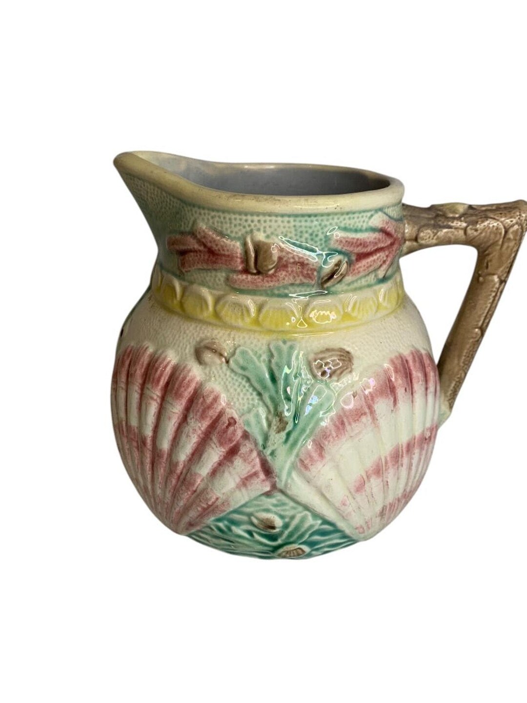 Antique 1880s Majolica Seashell Shell Seaweed Pitcher Pastel 6.5 Inch ...