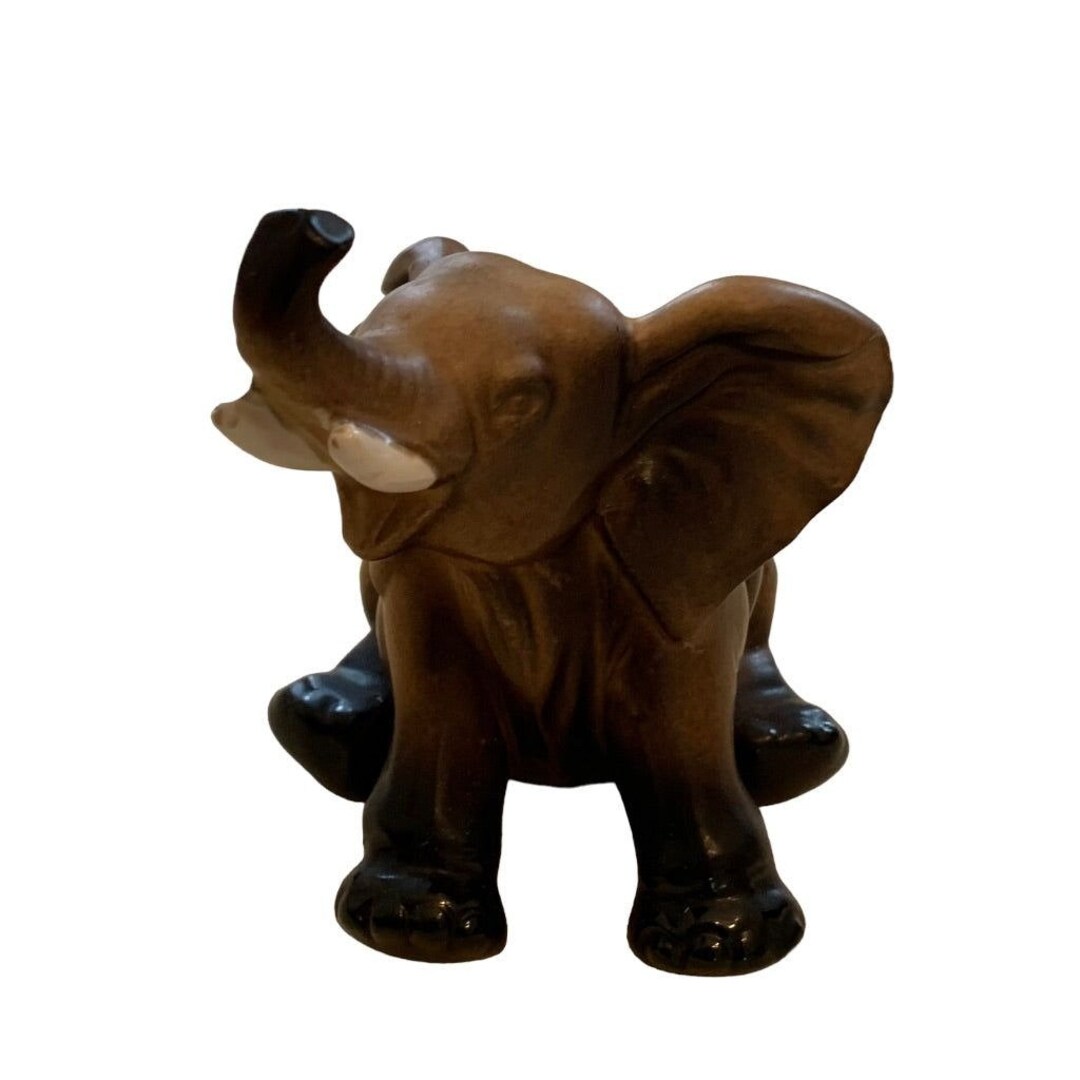 Vintage Lefton Elephant With Trunk up Brown White Black # H6980 3 3/4 ...