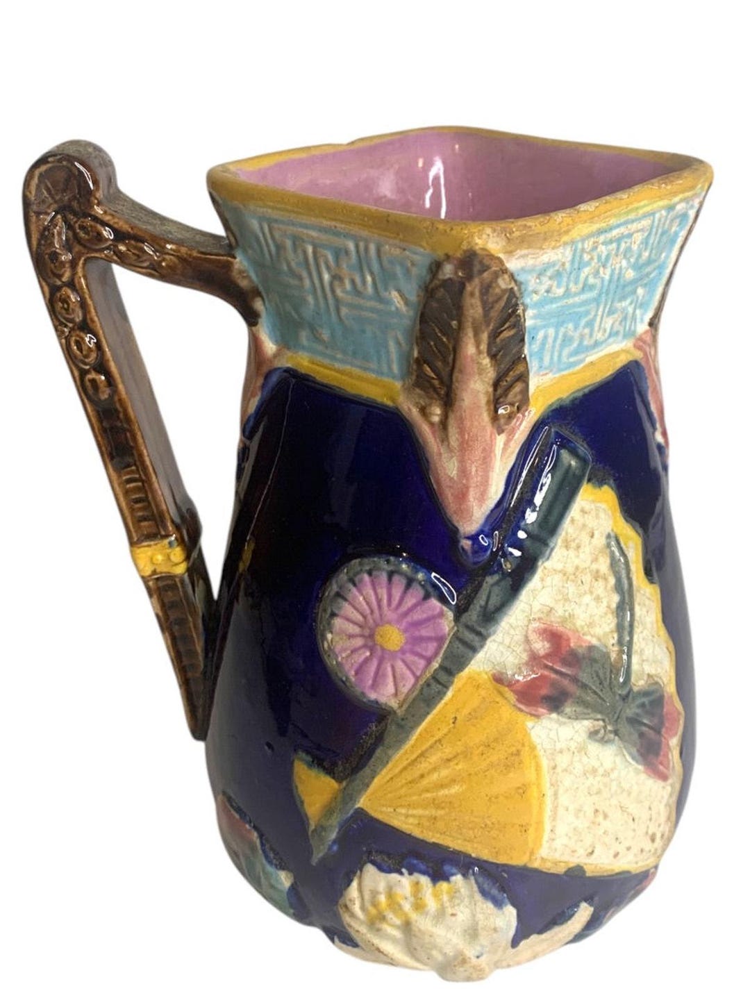 Antique Majolica Pitcher Dragonfly Lotus Fan Floral 1850s Eureka (?) - Etsy