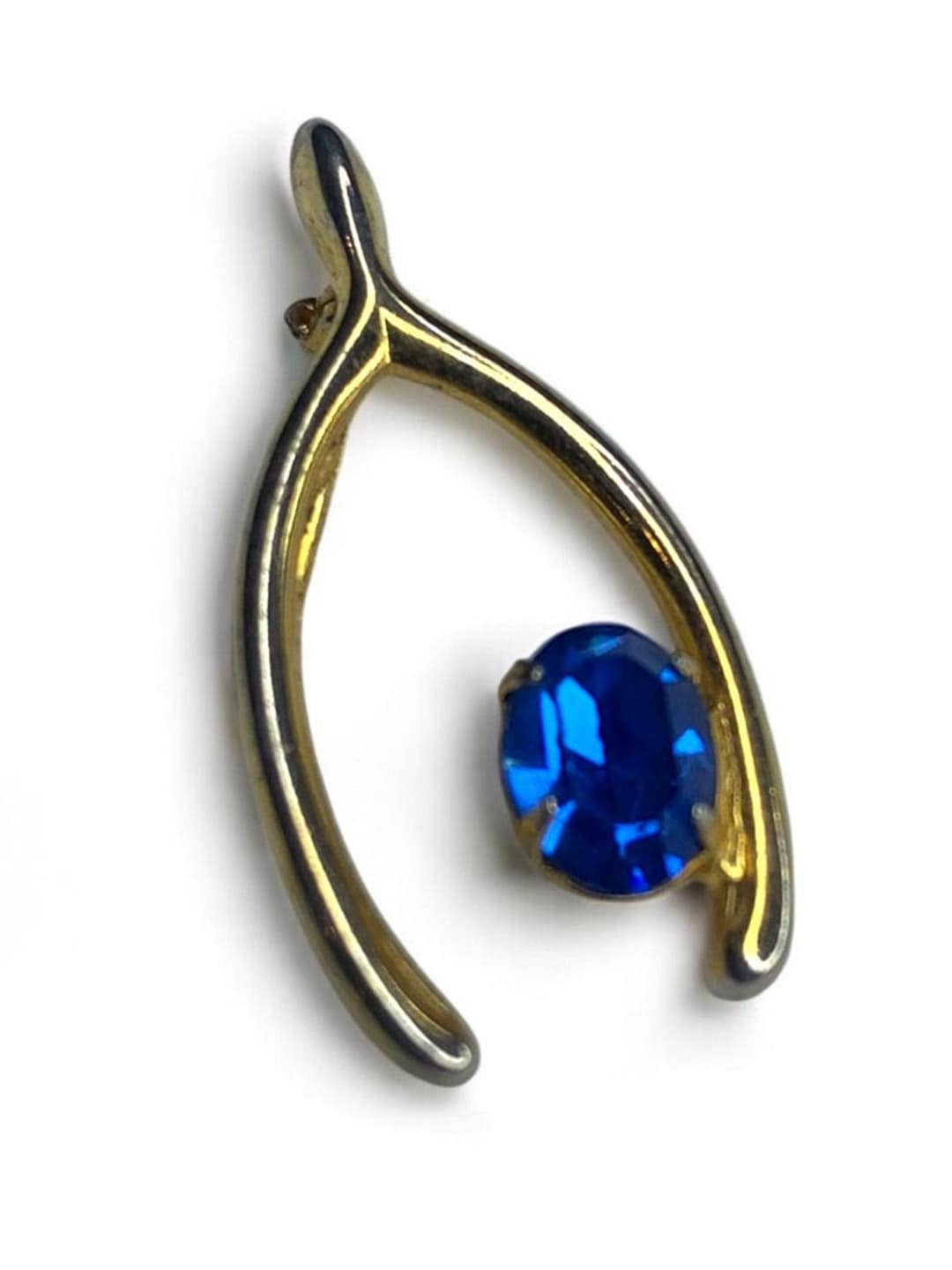 Vintage Goldtone Wishbone Brooch Pin Blue Stone 1.25" - Etsy