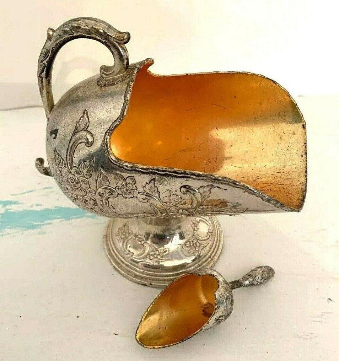 Vintage Raimond Sugar Scuttle With Scoop Silverplate With Zinc Alloy ...