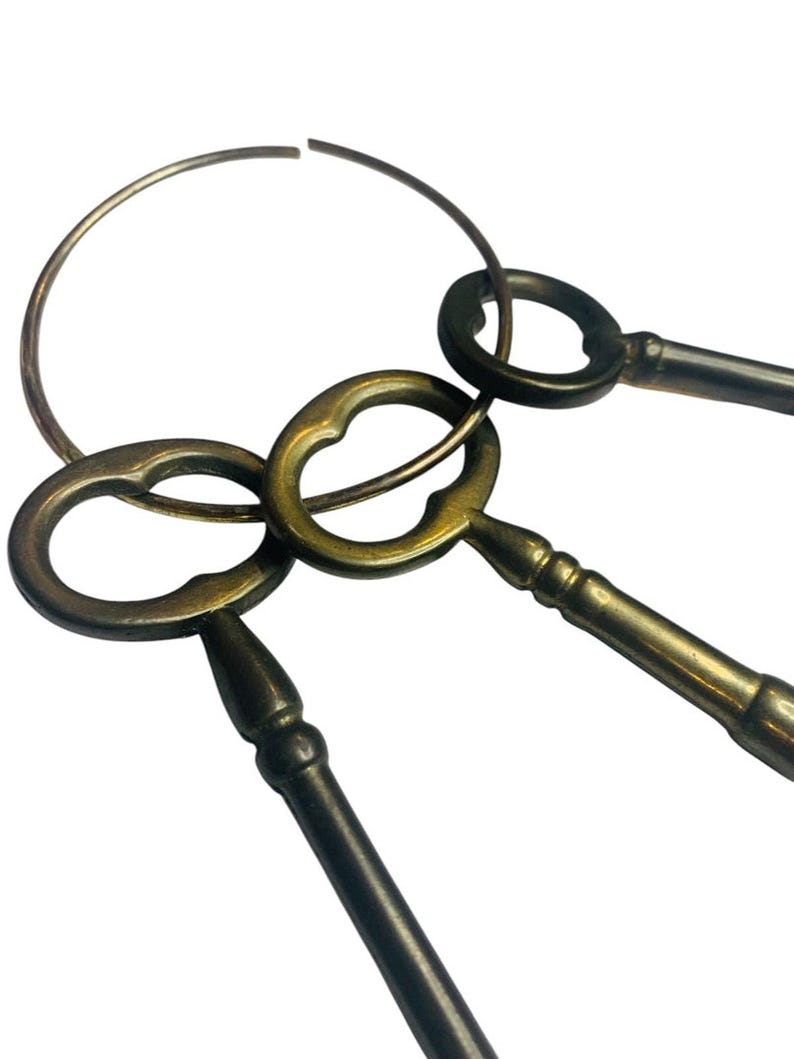 3 Solid Brass Jailers Pirate Church Skeleton Key Ring Set Victorian ...