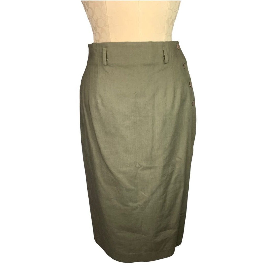 10 Rafaella Women's Army Green Midi Skirt Vintage 90s Cotton Blend - Etsy