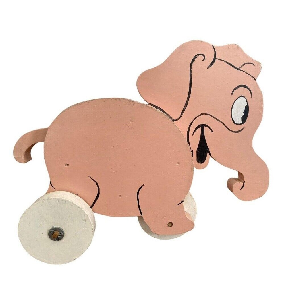Vintage Folk Art Handmade Elephant Pull Toy Wood Pink Nursery Decor - Etsy