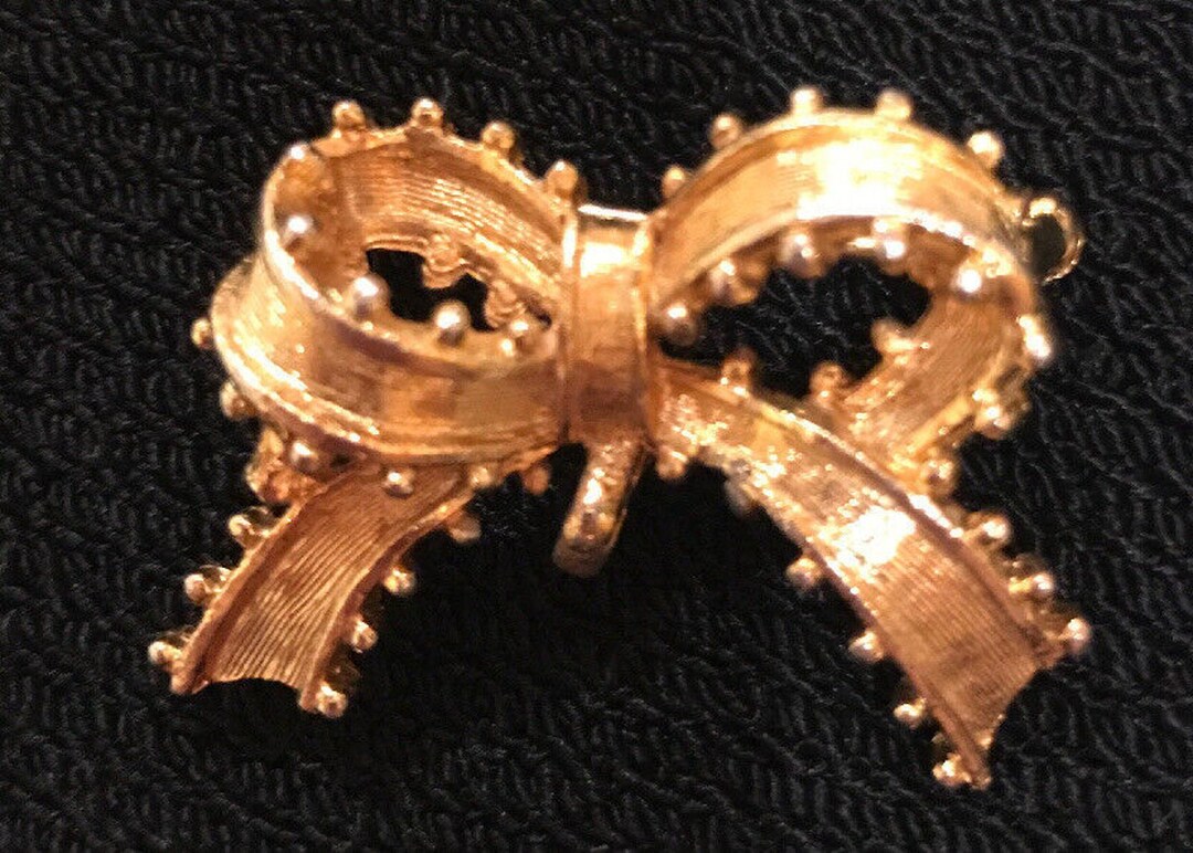 Vintage Signed Mylu Brooch Goldtone Bow 1 1/4" Holiday Pin Costume ...