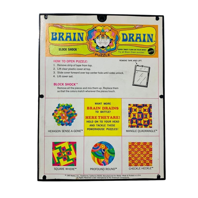 1969 Block Shock Psychadelic BRAIN DRAIN Puzzle by Mattel Vintage Brain ...