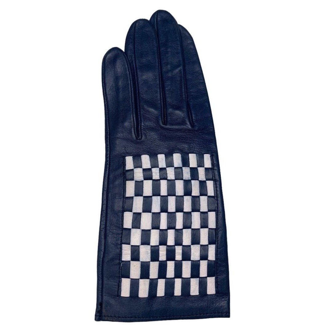 Size 6 Vintage Initial Paris Navy Blue Leather Glove Woven Design Left ...