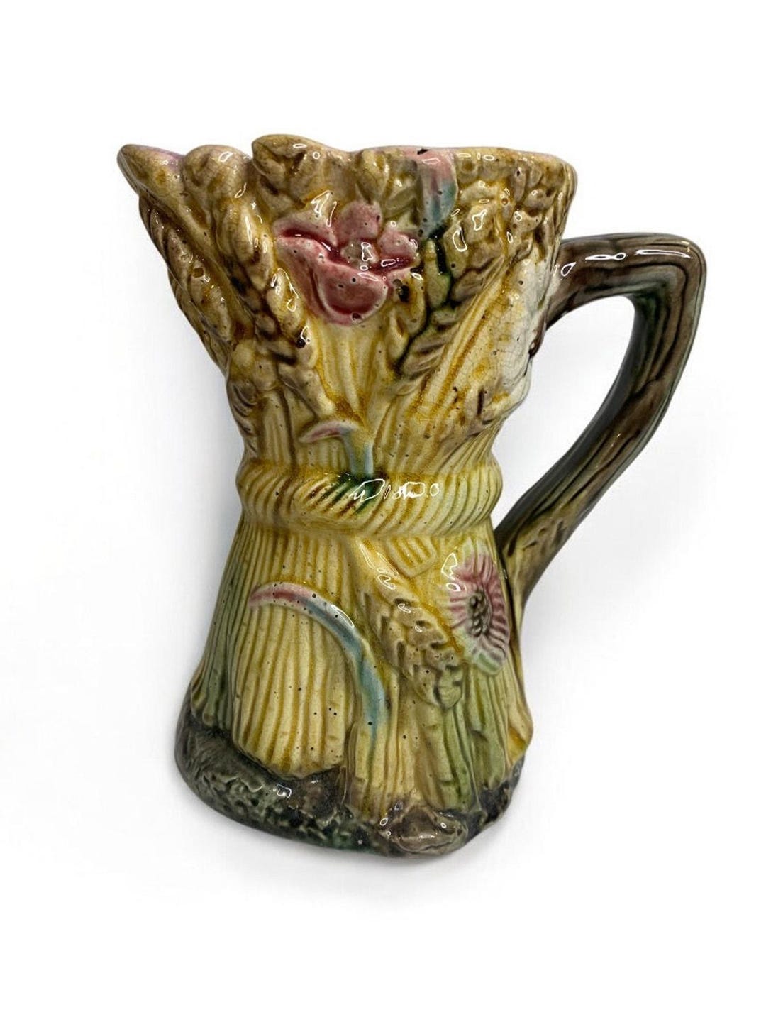 Antique Majolica Wheat Pitcher Pottery 6 Inch Flower Pink - Etsy