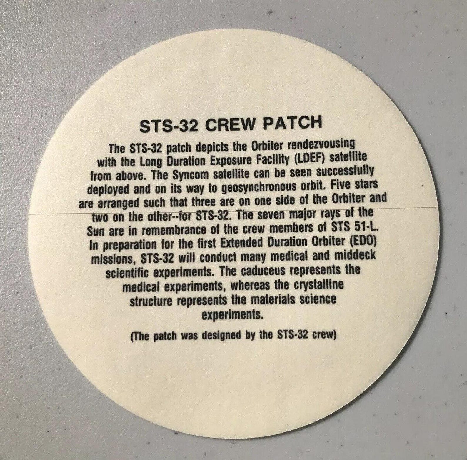 NASA Shuttle STS-32 Crew Members Dunbar Ivins Low Wetherbee Decal ...