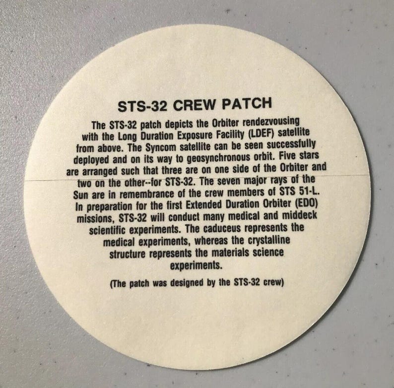 NASA Shuttle STS-32 Crew Members Dunbar Ivins Low Wetherbee Decal ...