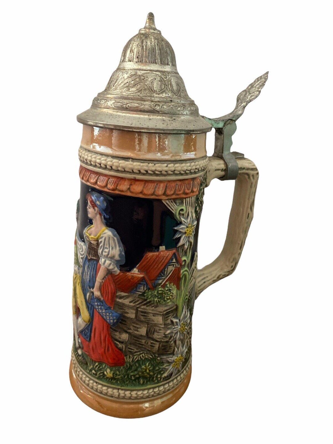 Vintage Gerz German Lidded Beer Stein Drunk Man Bar Maid Scene Stamped ...
