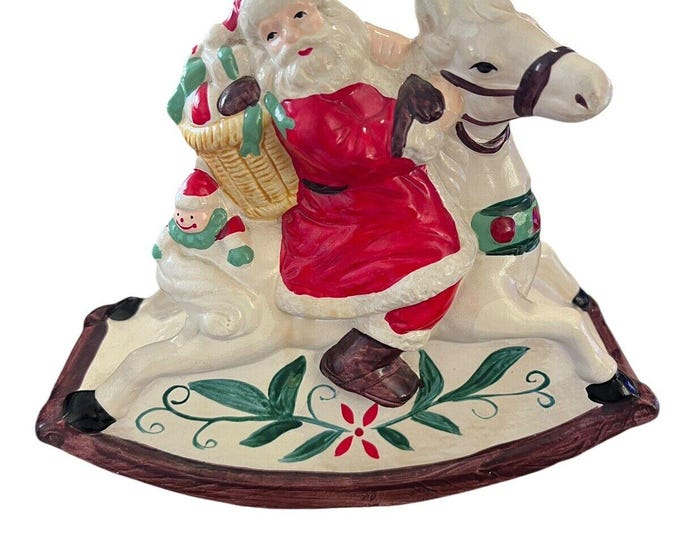 Vintage Santa on A Rocking Horse Ceramic Handpainted Christmas ...