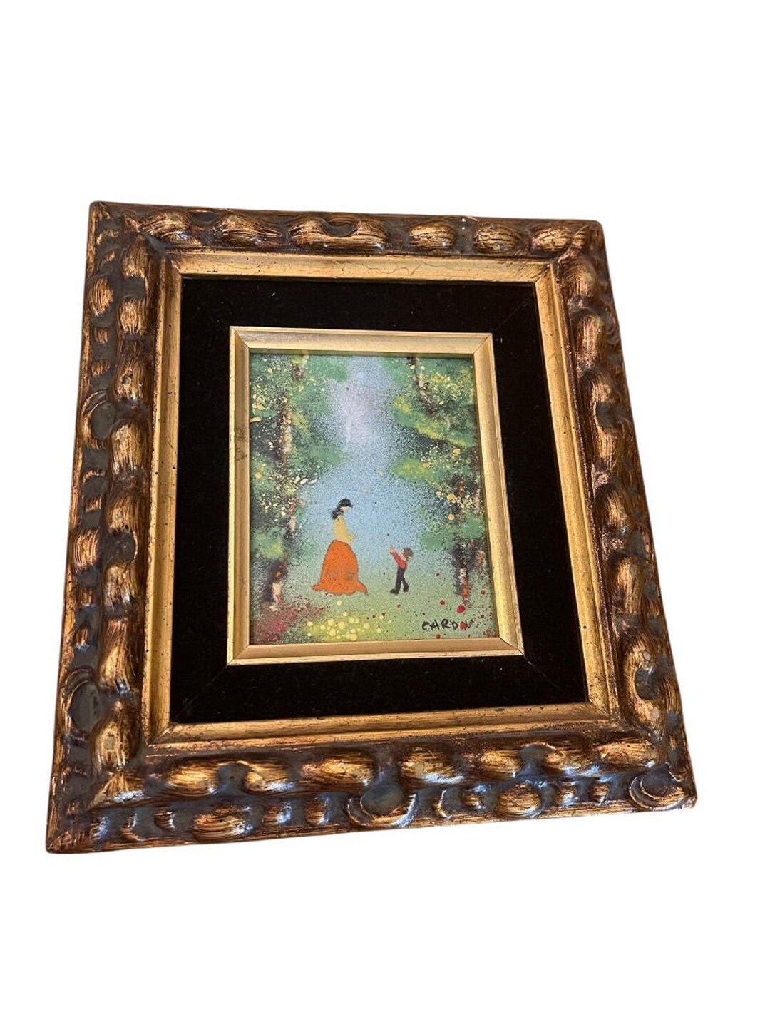 Vintage Louis Cardin Original Enamel on Copper Painting Mother Child 8. ...