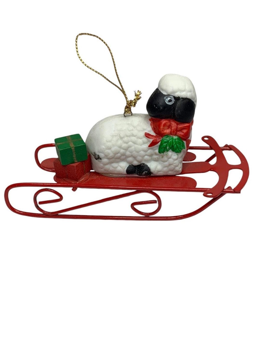 Vintage Ceramic Sheep on Metal Sled Ornament Christmas Holiday - Etsy