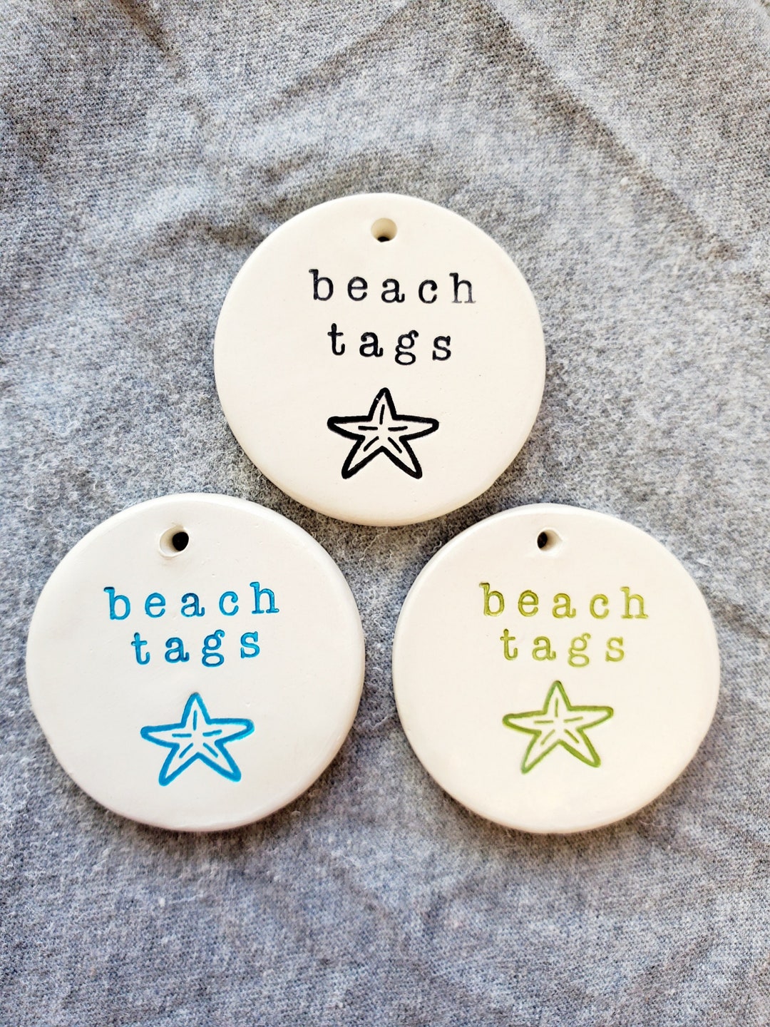 Beach Tags available in Blue Black or Green Clay Tag - Etsy