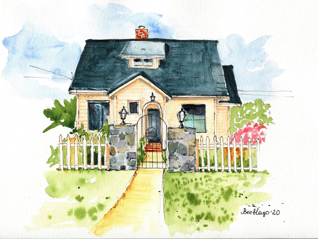 Custom Hand - Painted Watercolor House Portrait - Personalized Home Art ...