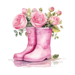 Flowers and Boots Clip Art, 12 High Quality Jpg_digital Download, Paper ...