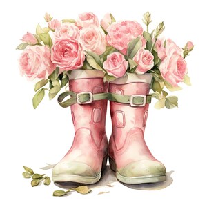 Flowers and Boots Clip Art, 12 High Quality Jpg_digital Download, Paper ...